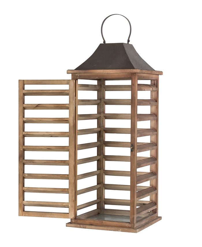 Glitzhome Set of 2 Farmhouse Natural Wooden Shutter Lanterns - Macy's