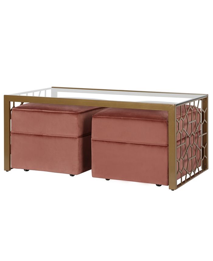 CosmoLiving Juliette Brass Coffee Table and Two Ottomans Set - Macy's