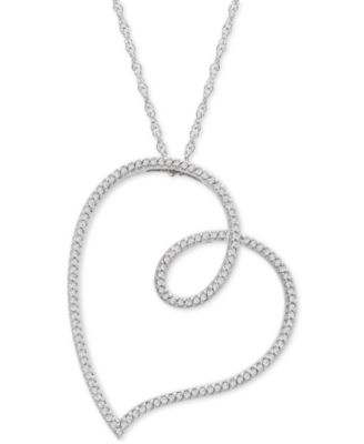 Macy's Diamond Heart Loop 18" Pendant Necklace (1/2 ct tw) in 10K White ...
