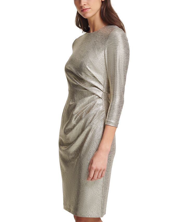 Vince Camuto Metallic Knit Side-Tuck Bodycon Dress - Macy's