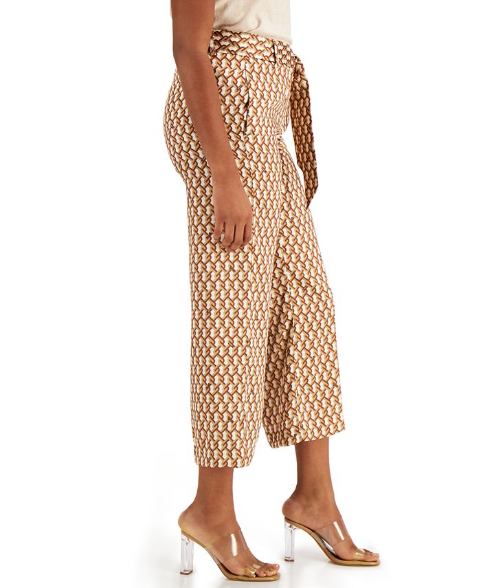 Marella Camel Chain-Print Cropped Pull-On Trousers - Macy's