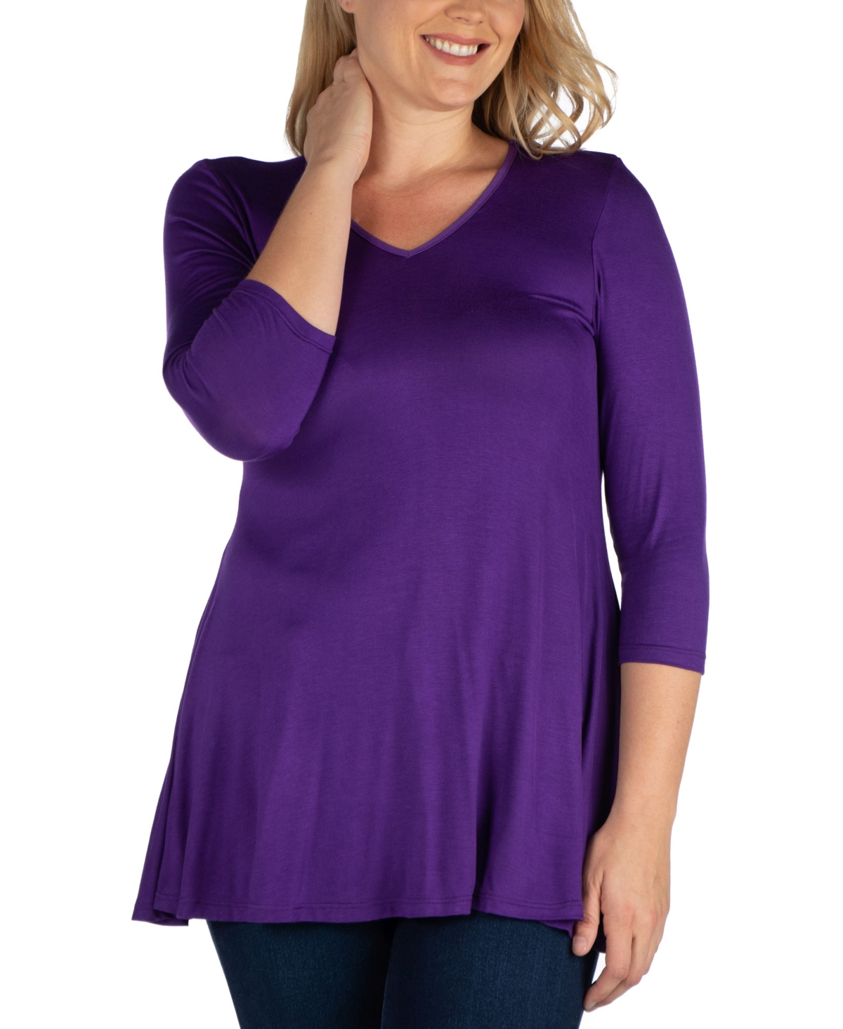Click here for Plus Size 3/4 Sleeve V-Neck Tunic Top - Purple prices