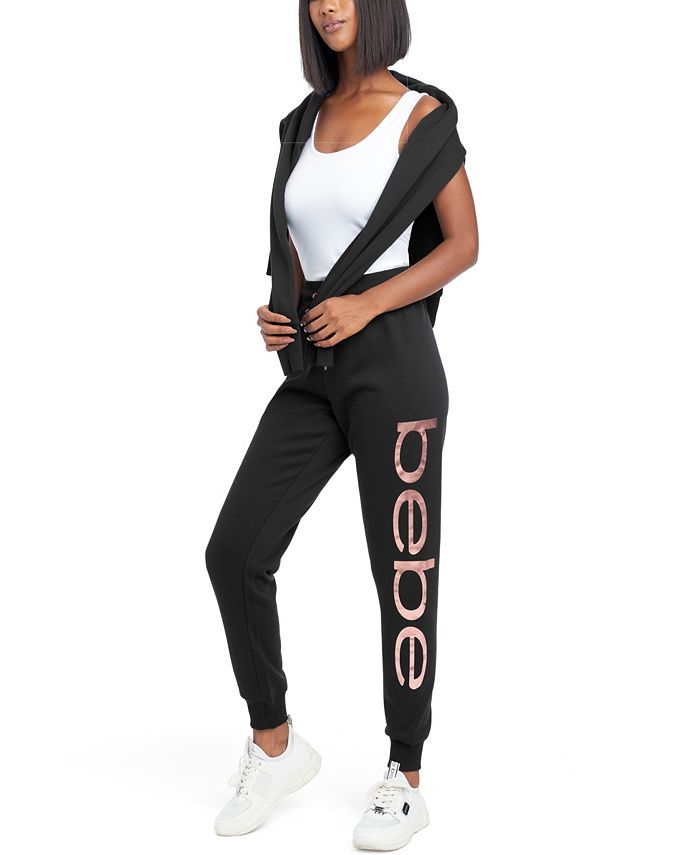 bebe Sport Women's Jumbo Logo Fleece Lined Joggers - Macy's