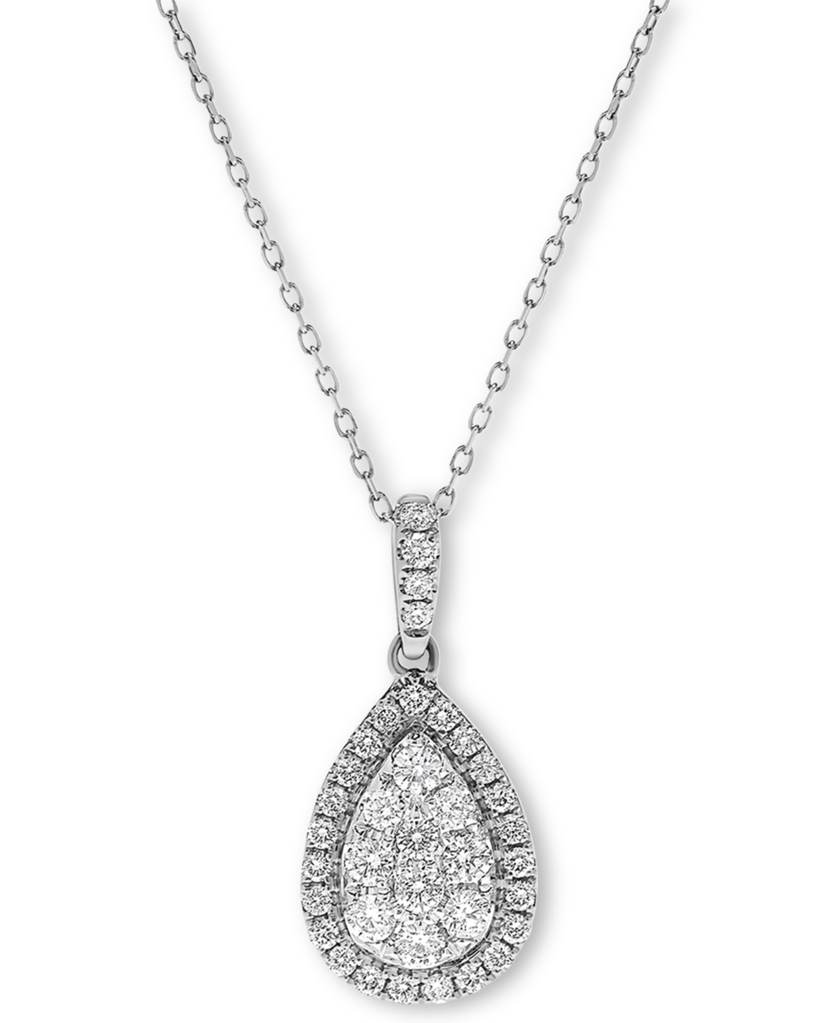 Click here for Diamond Teardrop Cluster Halo Pendant Necklace (5/... prices