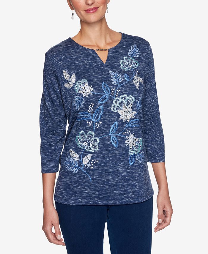 Alfred Dunner Petite Embroidered Embellished Top - Macy's