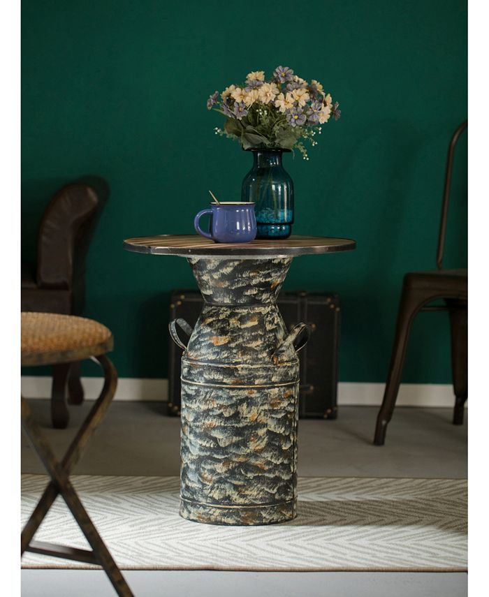 Vintiquewise Antique Rustic Round Milk Can Side Table Farmhouse Milk ...