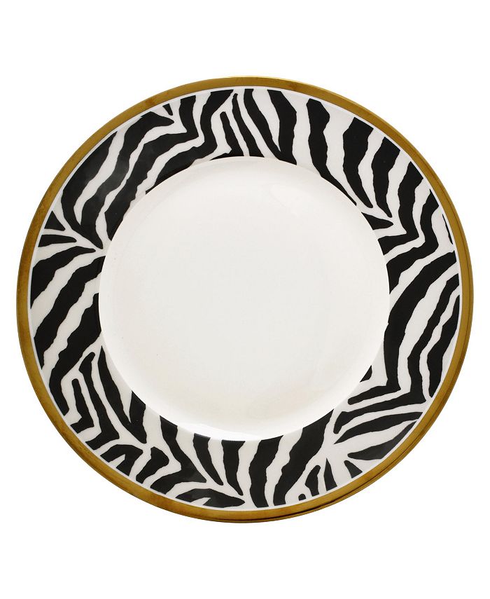 222 Fifth Serengeti Zebra with Electropated Gold16 Piece Dinnerware Set ...