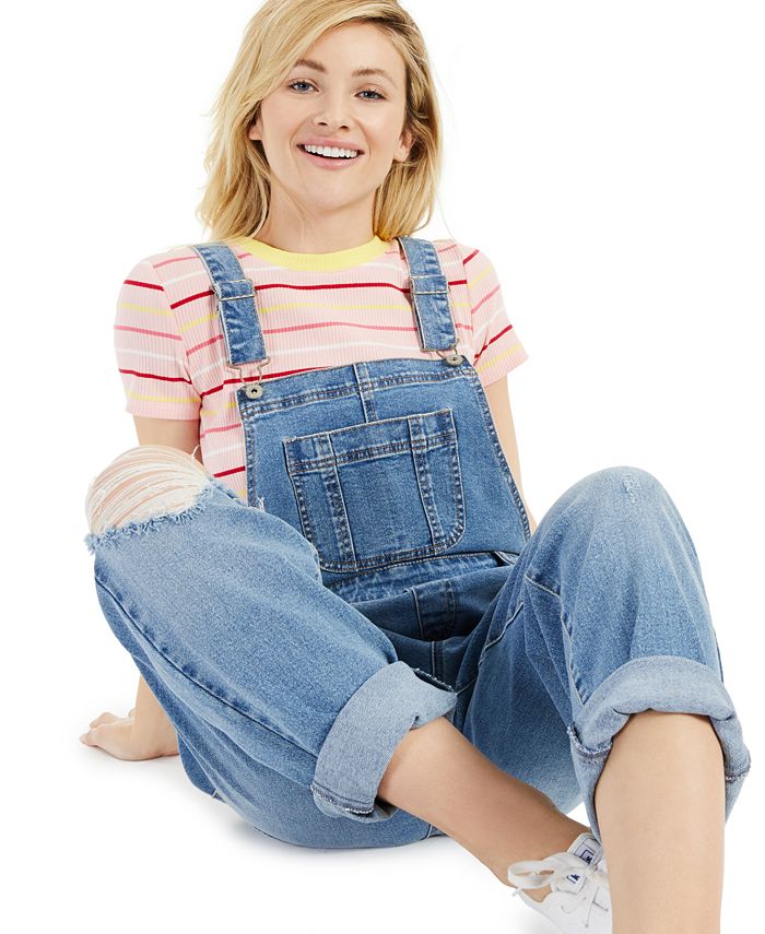 Style & Co Ripped Cuffed Denim Overalls, Created for Macy's - Macy's