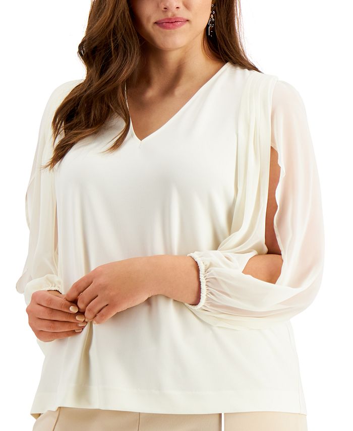 Alfani Plus Size Split-Sleeve Top, Created for Macy's - Macy's