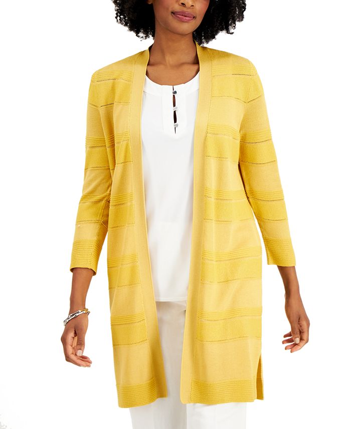 Kasper 3/4-Sleeve Striped Open-Front Cardigan - Macy's