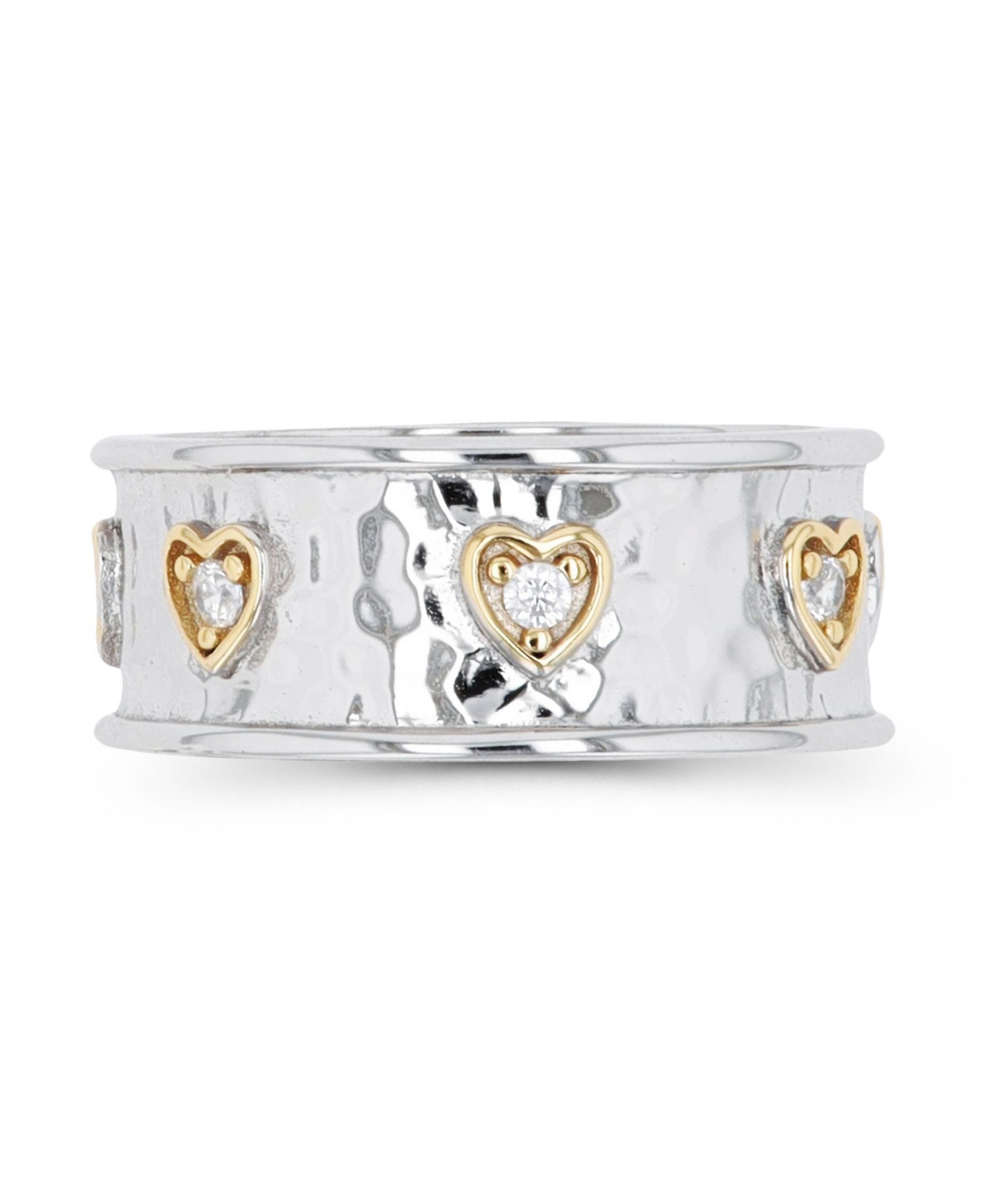 Click here for Cubic Zirconia Two Tone Hammered Hearts Ring - Sil... prices