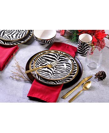 222 Fifth Serengeti Zebra with Electropated Gold16 Piece Dinnerware Set ...