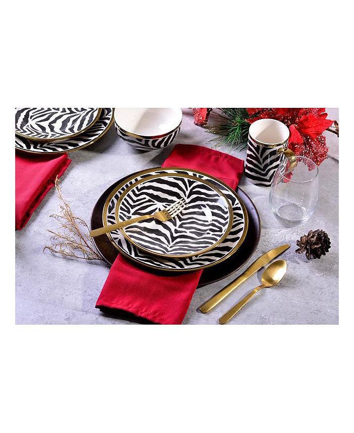 222 Fifth Serengeti Zebra with Electropated Gold16 Piece Dinnerware Set ...