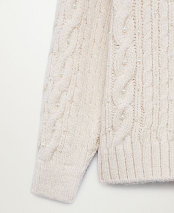 MANGO Women's Imitation Pearl Embroidery Applique Sweater - Macy's