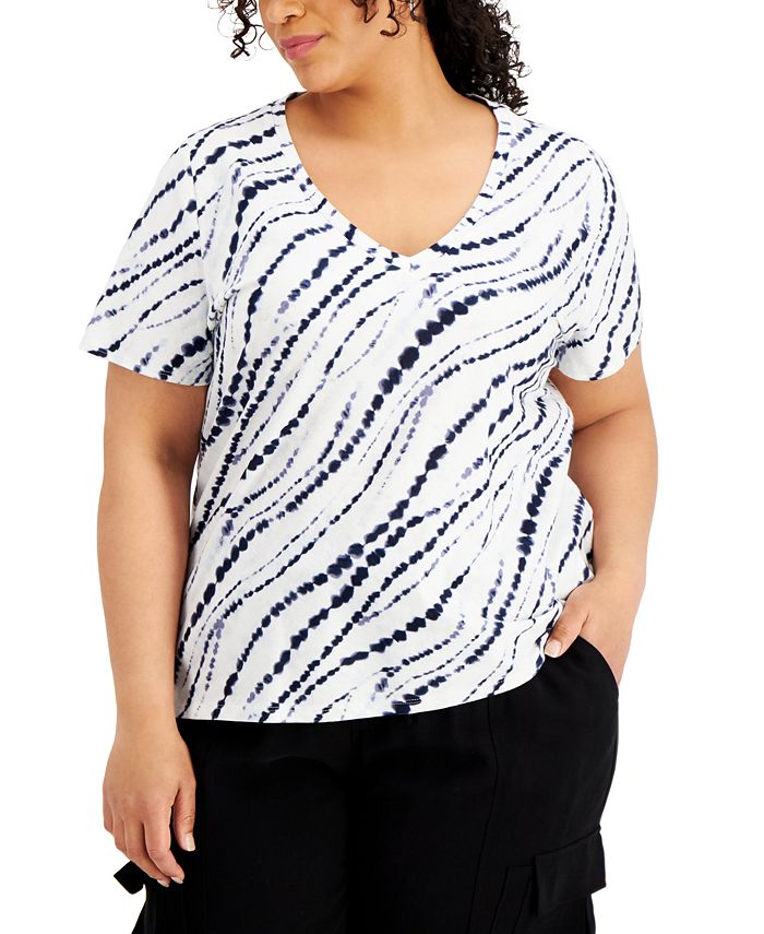 INC International Concepts Plus Size Cotton V-Neck T-Shirt, Created for ...