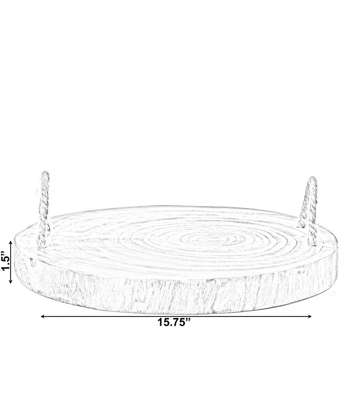 Vintiquewise Wood Round Serving Platter Board with Rope Handles - Macy's