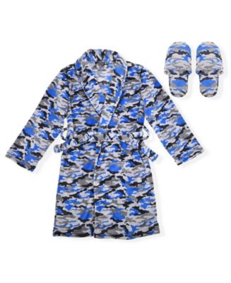 Big Boys Camo Print Flannel Fleece Robe with Slippers - Macy's