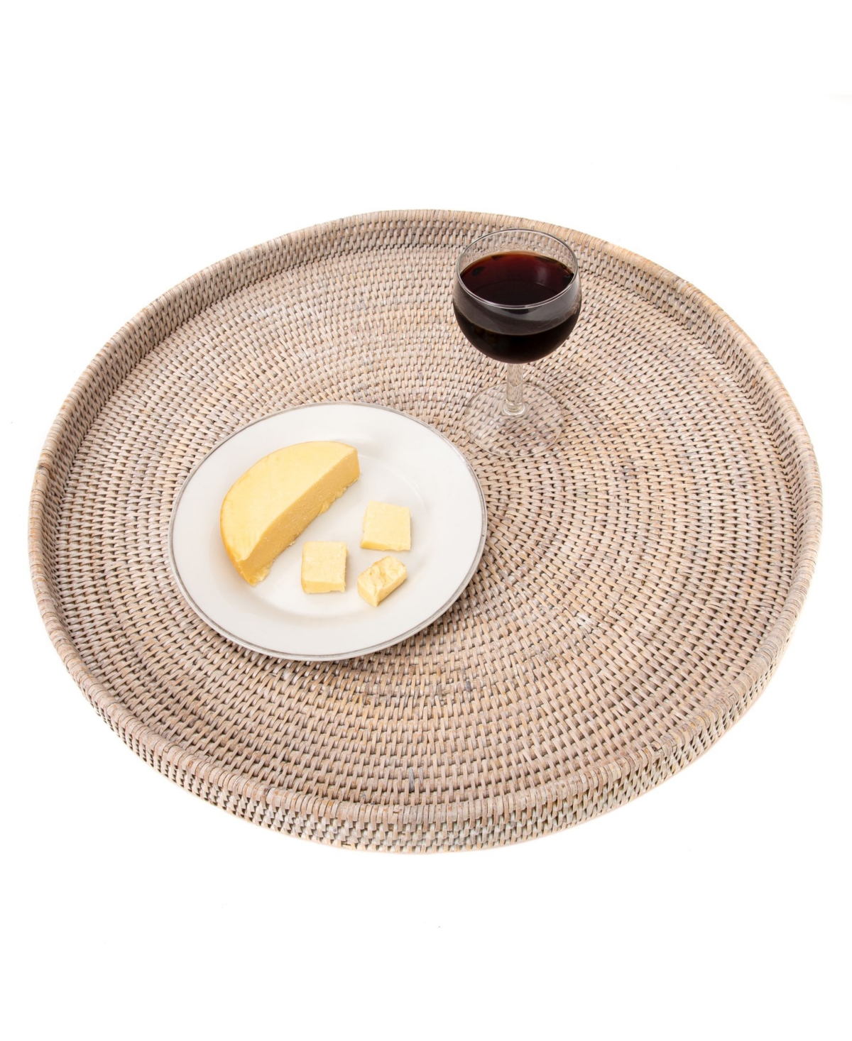 Artifacts Trading Company Rattan Round Woven Serving Ottoman Tray - White wash