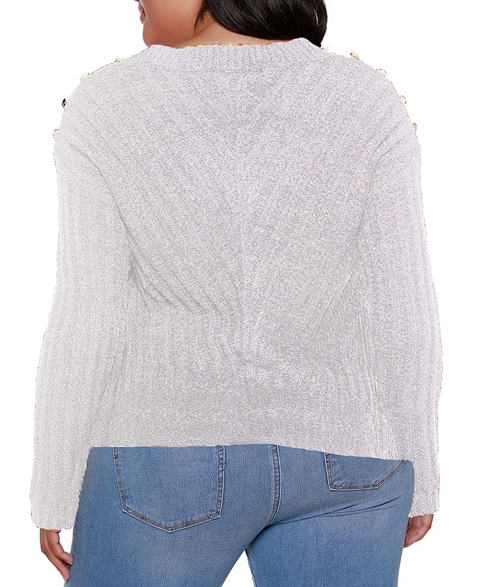 Belldini Black Label Plus Size V-Neck Rib Knit Sweater With ...
