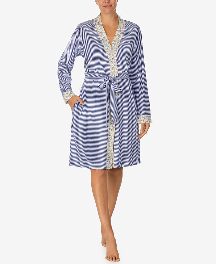 Lauren Ralph Lauren Contrast-Trim Striped Wrap Robe - Macy's