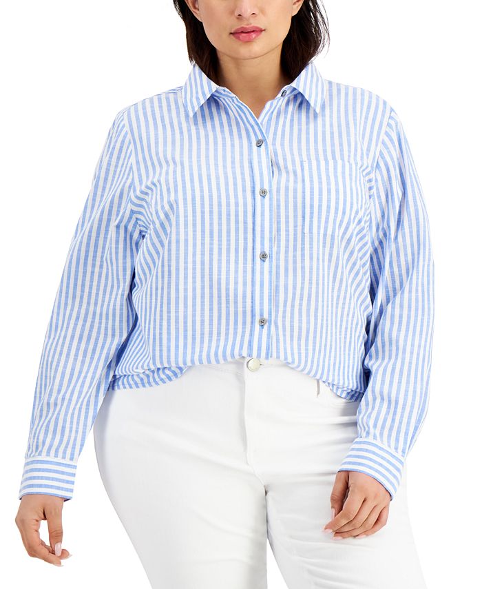 Style & Co Plus Size Striped Boyfriend T-Shirt, Created for Macy's - Macy's