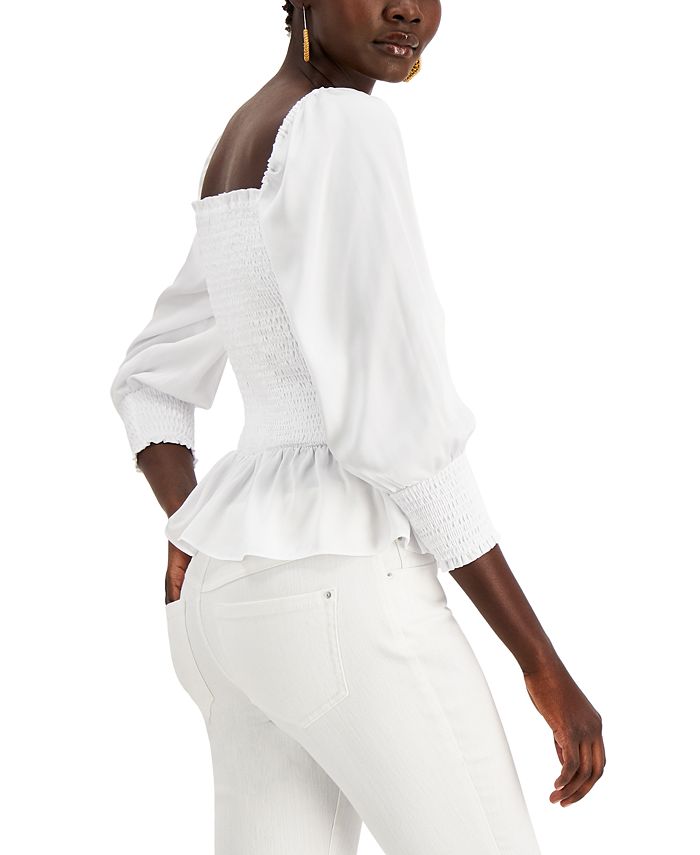 INC International Concepts Smocked Puff-Sleeve Blouse, Created for Macy ...