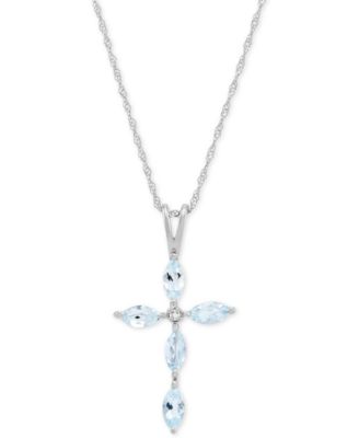 Gemstone Diamond Accent Cross 18 Pendant Necklace in 14k White Gold
