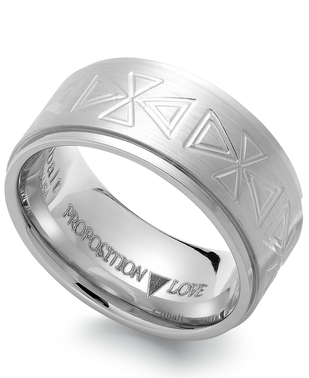 Click here for Proposition Love Cobalt Triangle Motif Wedding Ban... prices
