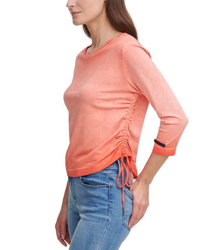 DKNY Jeans Juniors' Washed Drawstring-Side Top - Macy's