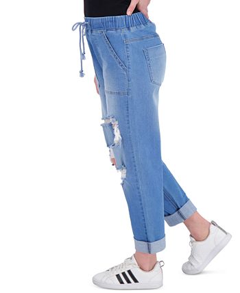 Gogo Jeans Juniors' Ripped Denim Joggers - Macy's