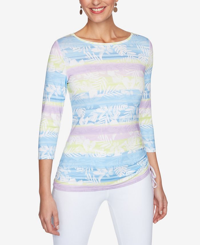 Ruby Rd. Plus Size Knit Stripe Ruch Top - Macy's