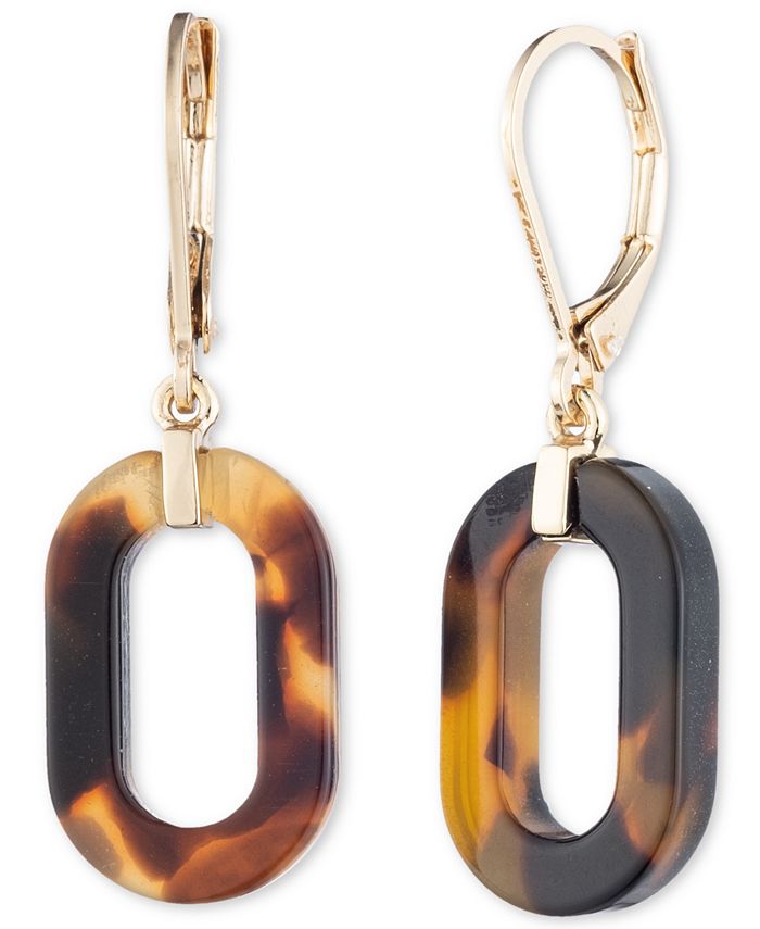 Lauren Ralph Lauren Gold-Tone Tortoise-Look Oval Link Drop Earrings - Macy's