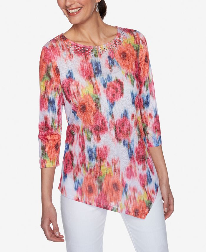 Ruby Rd. Petite Knit Warp Floral Top - Macy's