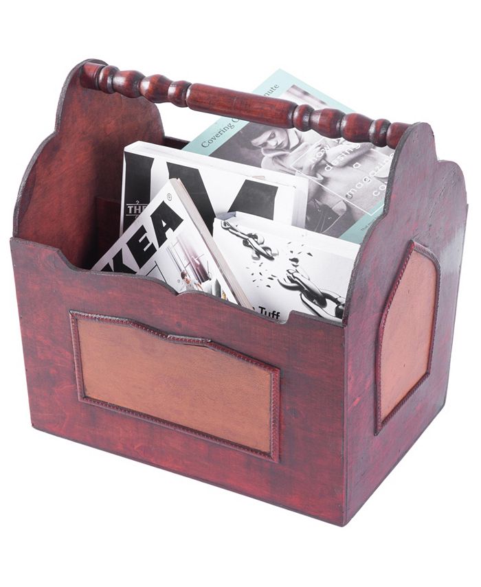 Vintiquewise Handcrafted Decorative Wooden Magazine Rack with Handle ...