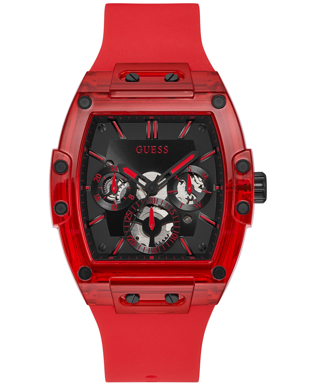 Click here for Guess Mens Red Silicone Strap Watch 43mm - Red prices
