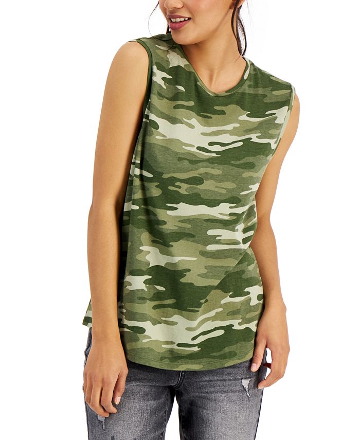 Style & Co Cotton Camo-Print Muscle Tank Top, Created for Macy's - Macy's