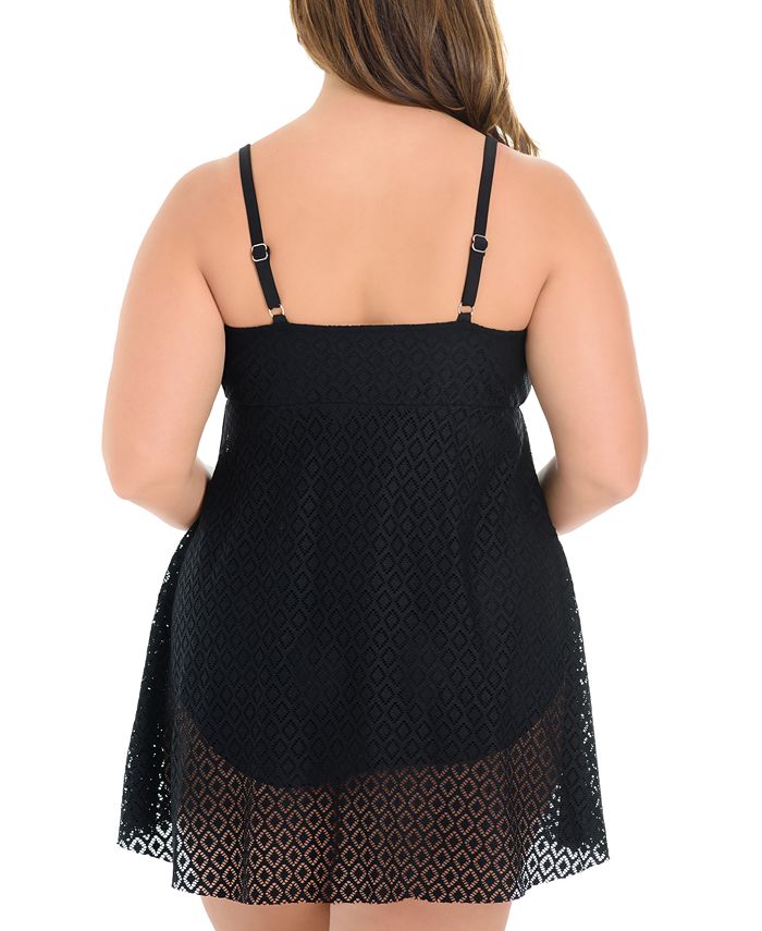 Swim Solutions Plus Size Crochet Flyaway Tummy Control Swimdress