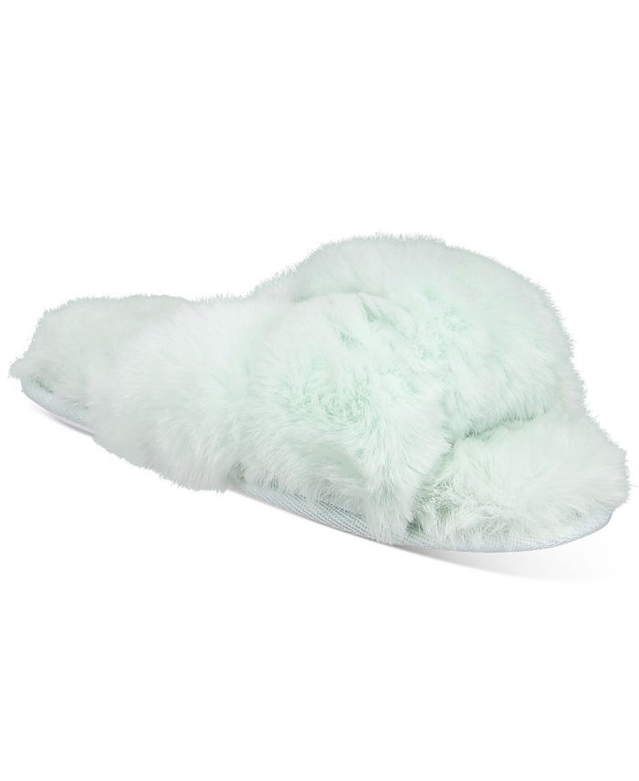 Jenni Women's Faux-Fur Solid Crossband Slippers, Created for Macy's ...