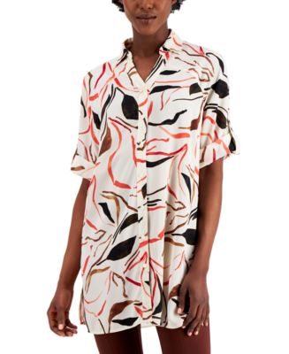 Alfani Printed Roll-Tab Tunic Shirt, Created for Macy's - Macy's