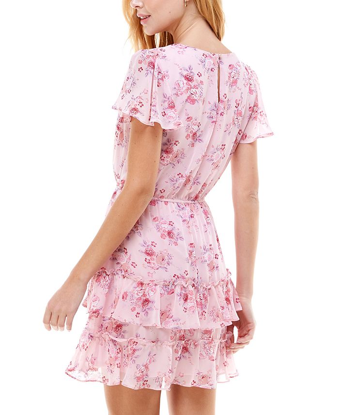 City Studios Juniors' Floral-Print Ruffled Tiered Dress - Macy's
