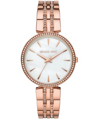 Michael Kors Women's Annabeth Three-Hand Rose Gold-Tone Bracelet Watch ...