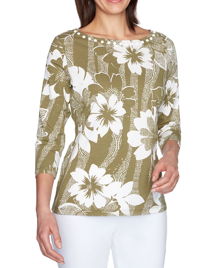 Ruby Rd. Petite Embellished Floral-Print Top - Macy's