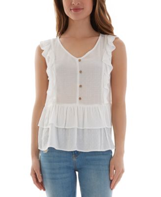 BCX Juniors' Button-Front Ruffled Baby-Doll Top - Macy's