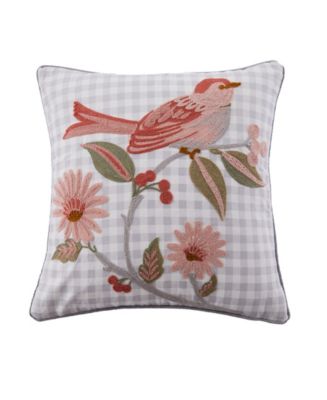 Levtex Pippa Bird Gigham Embroidered Decorative Pillow, 18" x 18" - Macy's