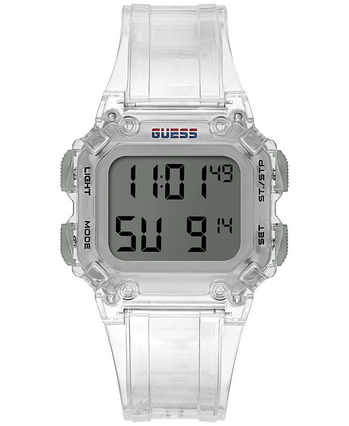 GUESS Men's Clear Silicone Digital Watch 39mm - Macy's