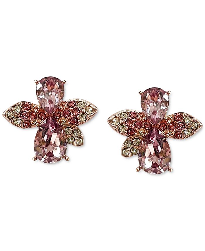 INC International Concepts Flower Crystal Stud Earrings in Gold Tone ...