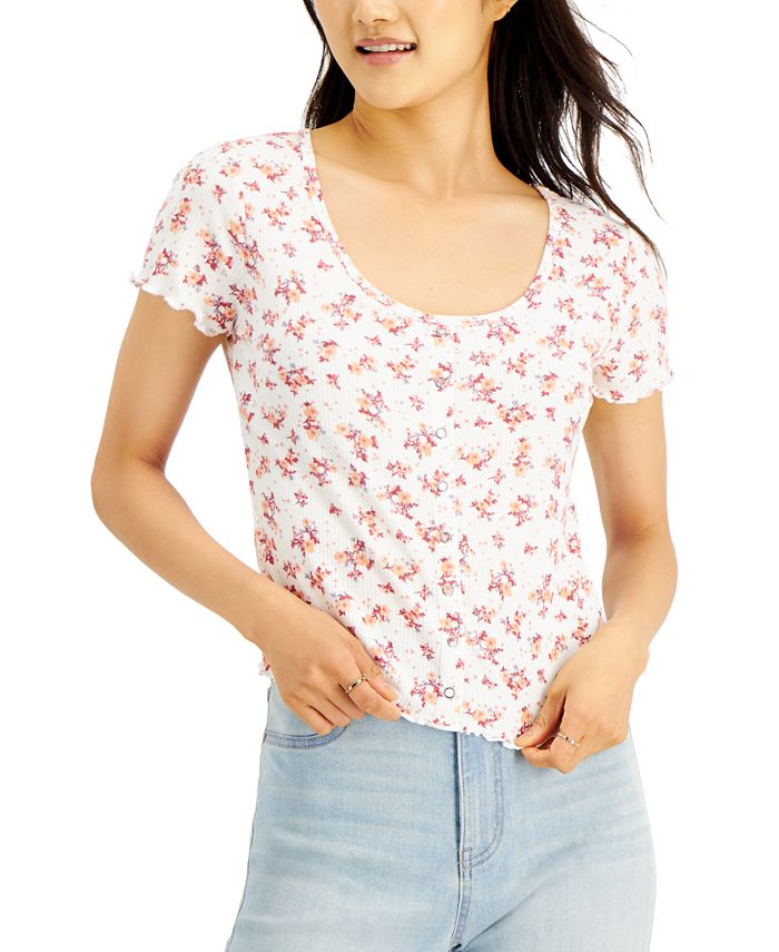 Hippie Rose Juniors' Ribbed Snap-Front Top - Macy's