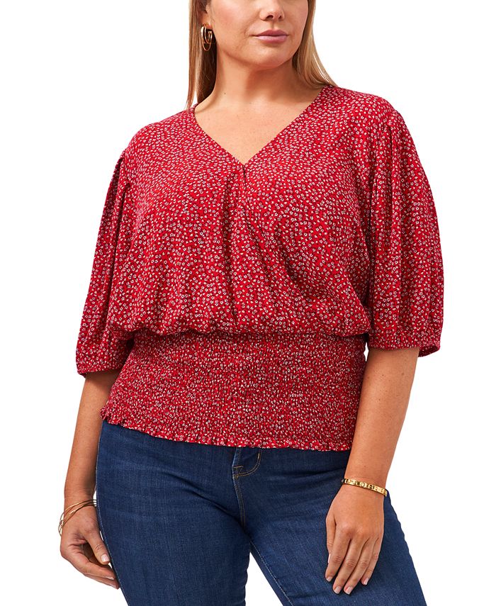 1 State Trendy Plus Size Printed Smocked Hem Top Macys