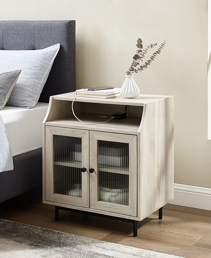 Walker Edison Fluted Glass 2 Door End Table with USB - Macy's