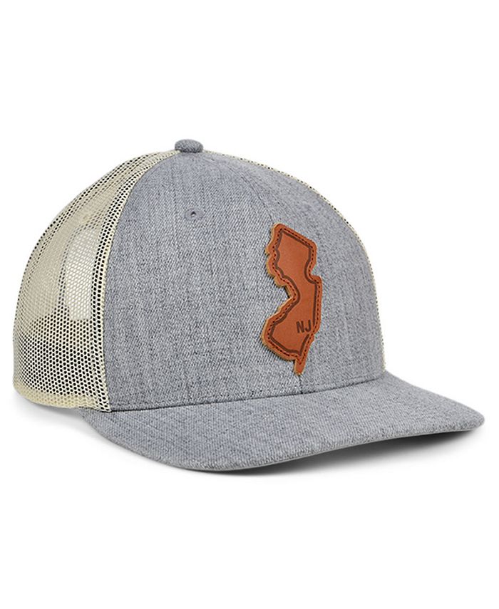Lids Local Crowns New Jersey Heather Leather State Patch Curved Trucker ...